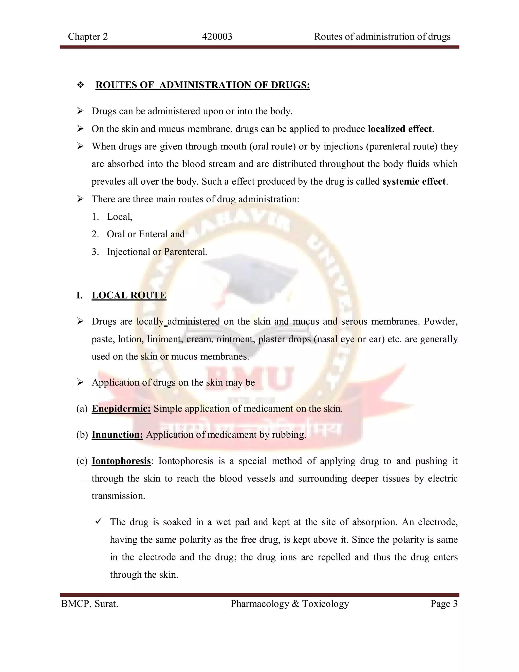 Routes of administration of drugs | PDF