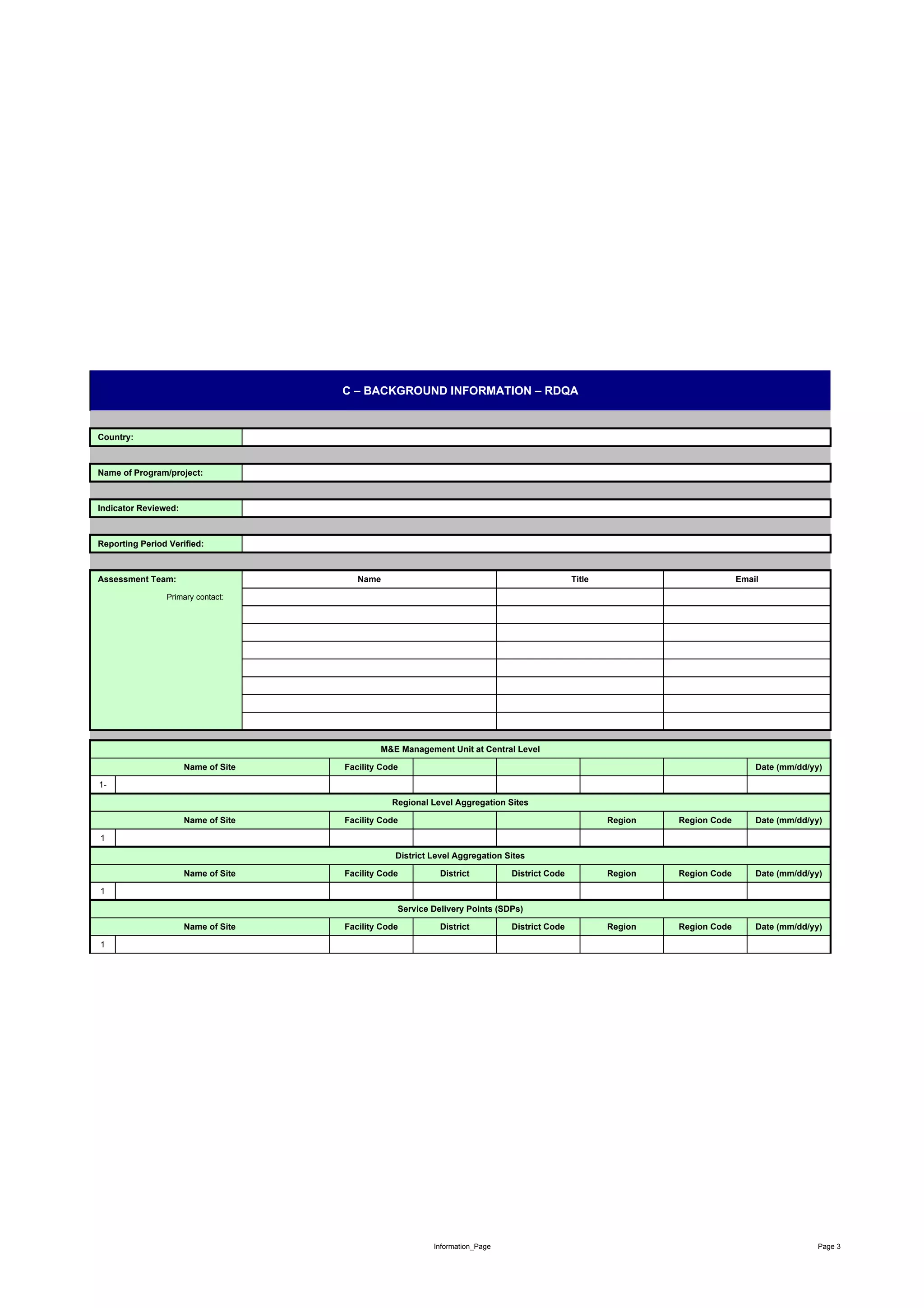 Routine data quality assessment tool june 2008 | XLS