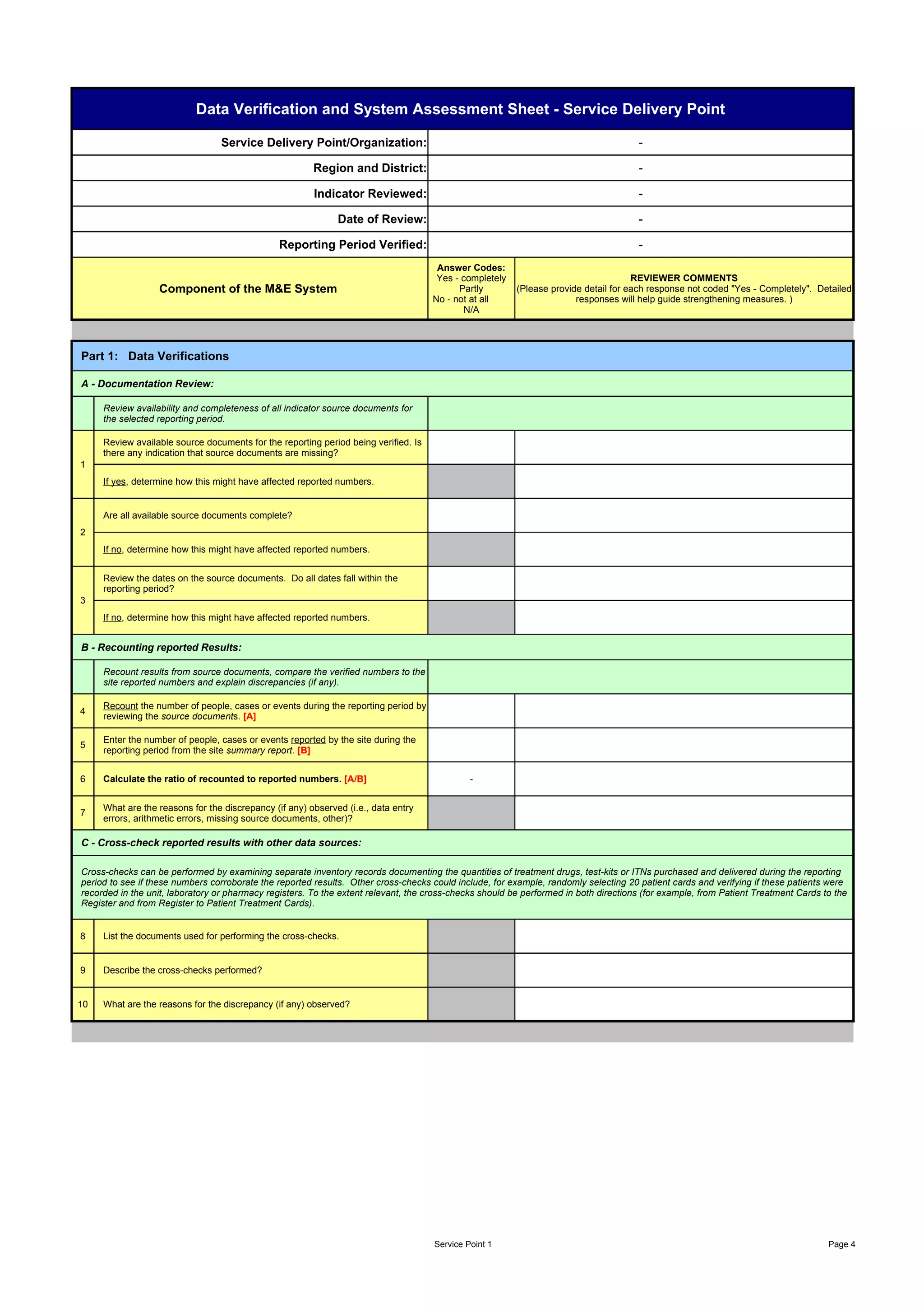 Routine data quality assessment tool june 2008 | XLS