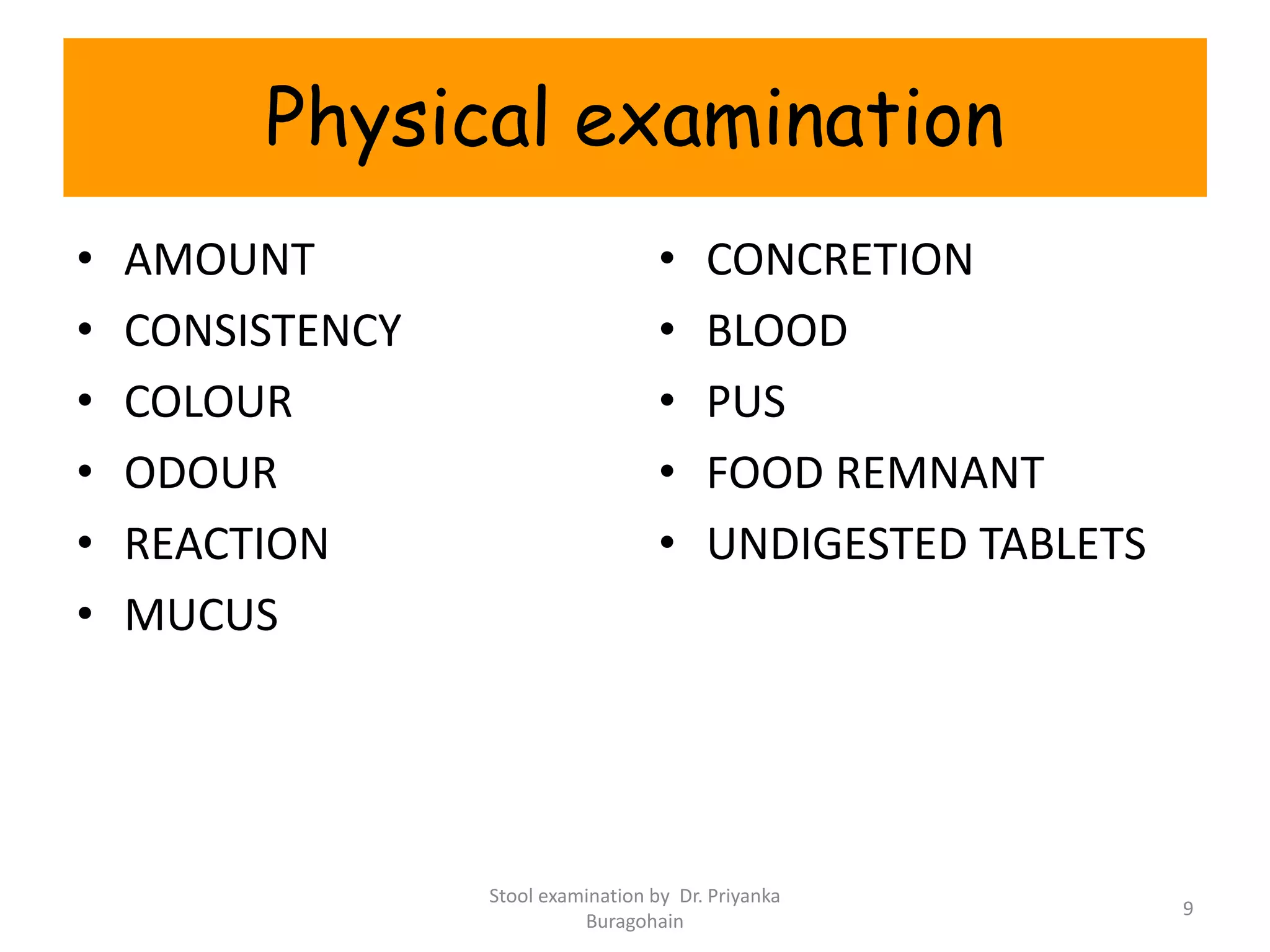 Routine examination of stool | PPTX