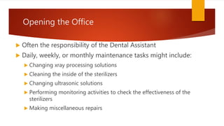 Routine Office Care, Concepts of Dental Assisting | PPTX