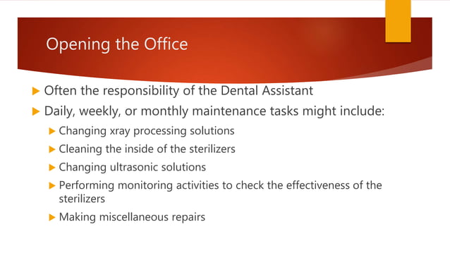 Routine Office Care, Concepts of Dental Assisting | PPTX