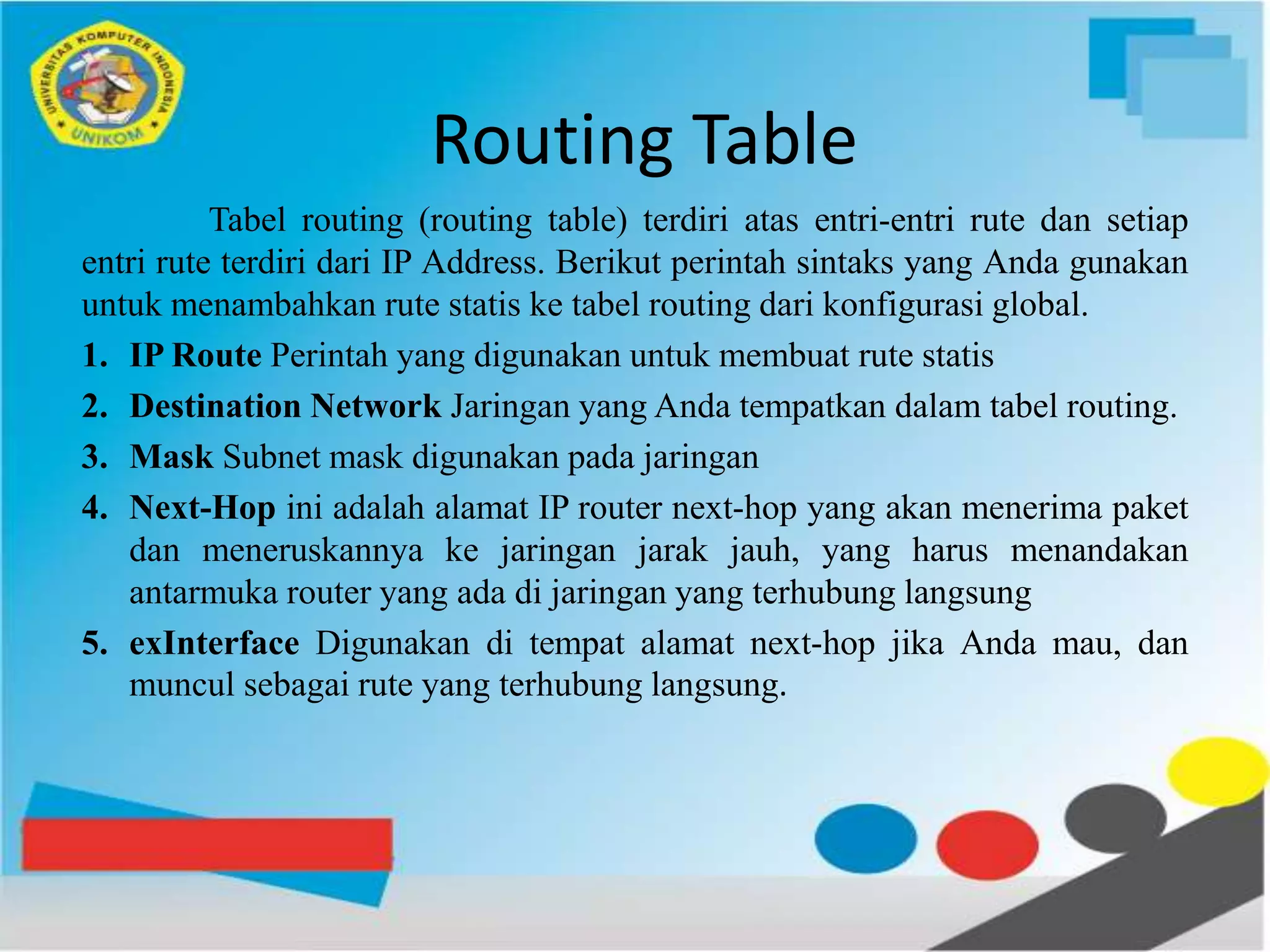 Routing Statis dan Routing Dinamis | PPTX
