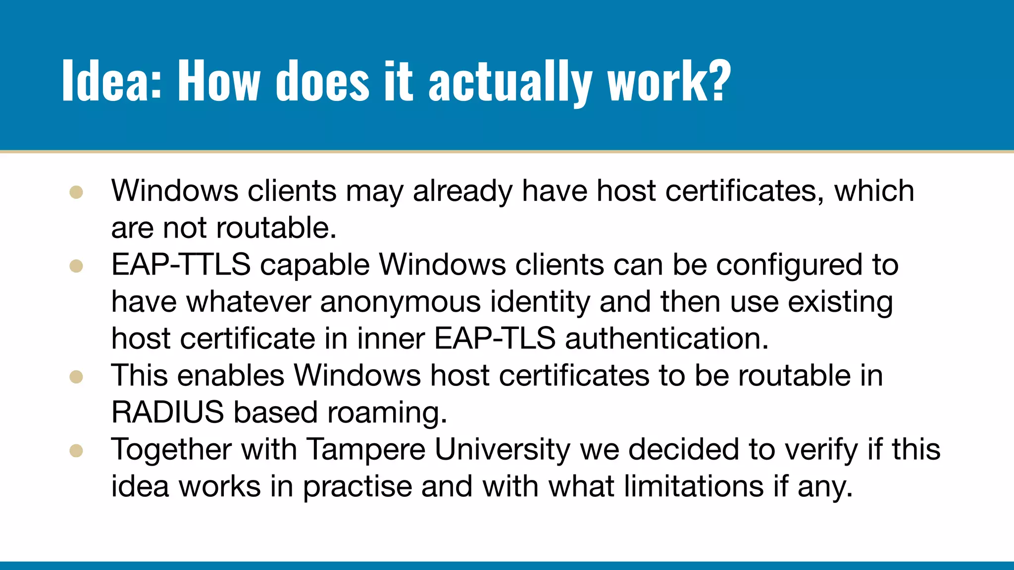 Routing host certificates in eduroam | PPT