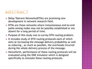 Routing in Delay Tolerant Networks | PPTX