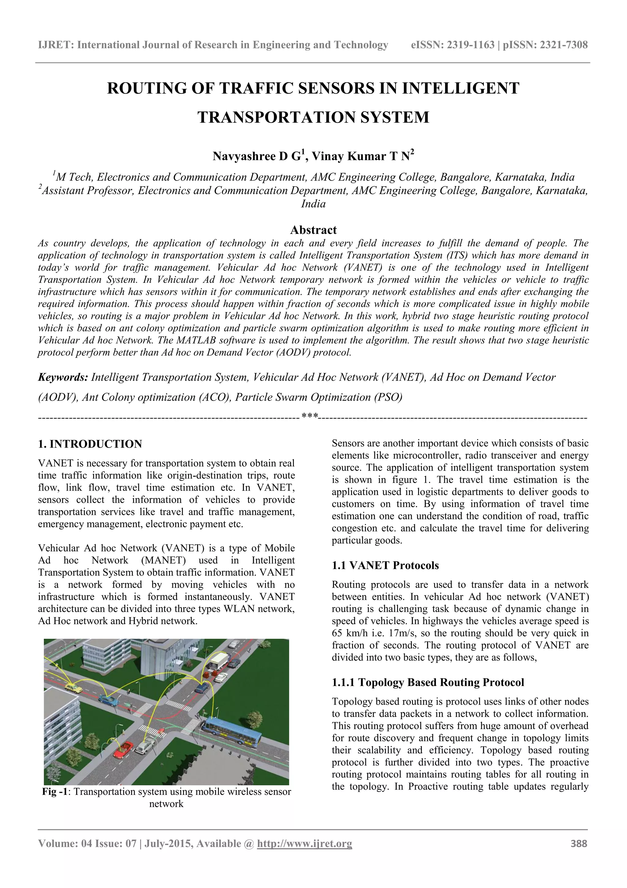 Routing of traffic sensors in intelligent transportation system | PDF | Computer Networking ...