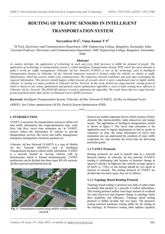 Routing of traffic sensors in intelligent transportation system | PDF | Computer Networking ...