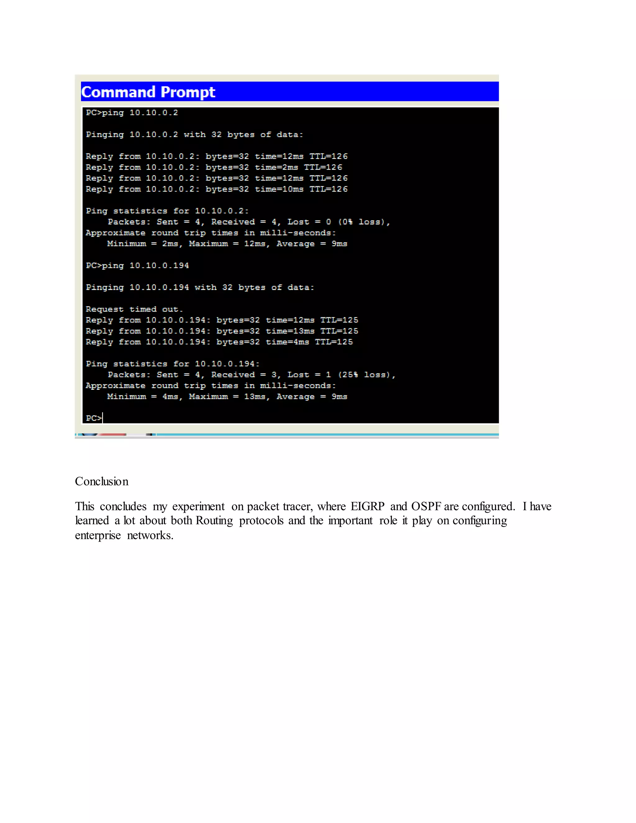 Packet Tracer Routing Protocols Eigrp And Ospf Docx Computer