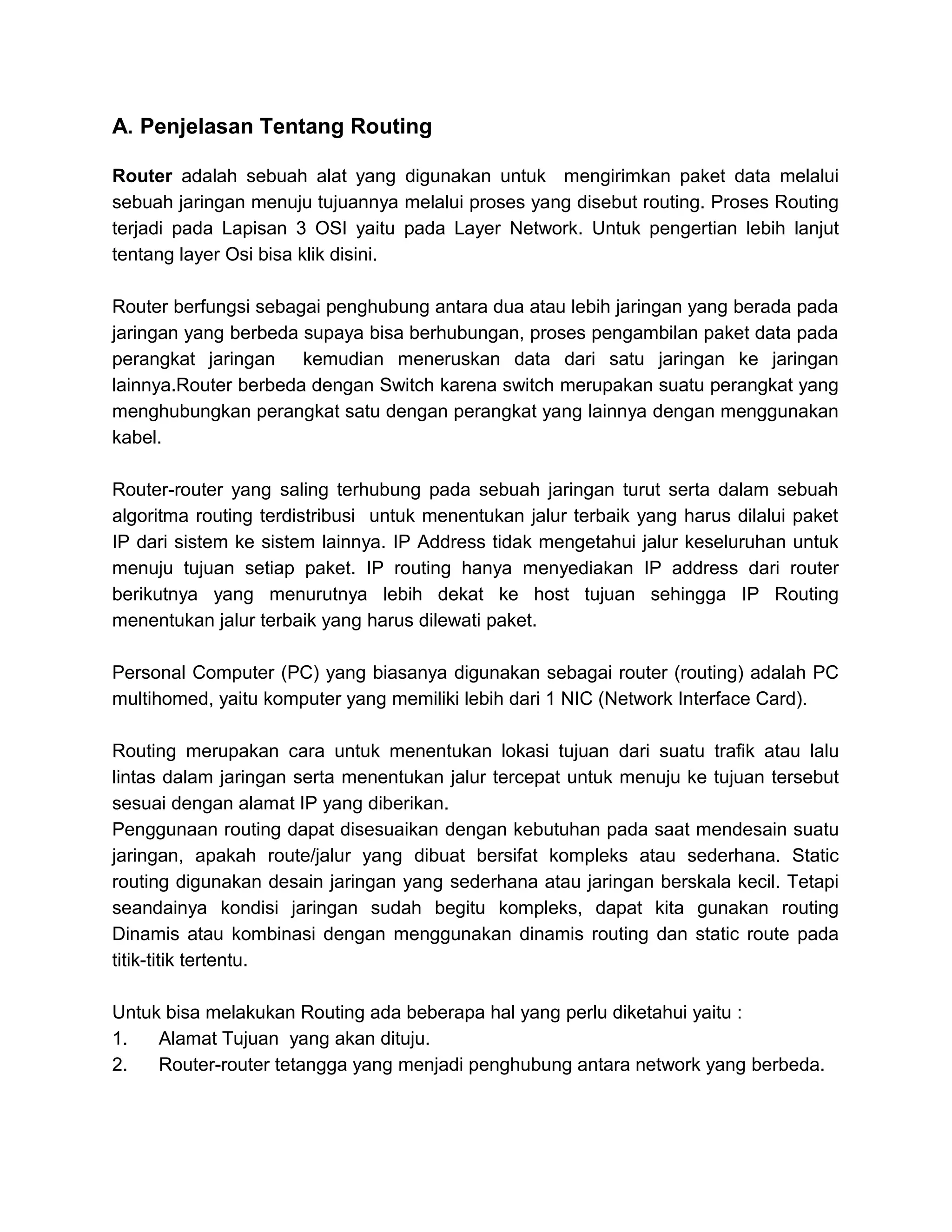 Routing dan Macam-Macam Routing | DOC