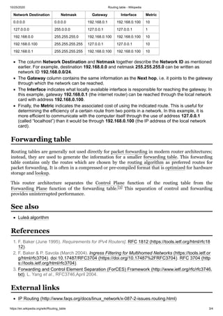 Routing table : Notes | PDF