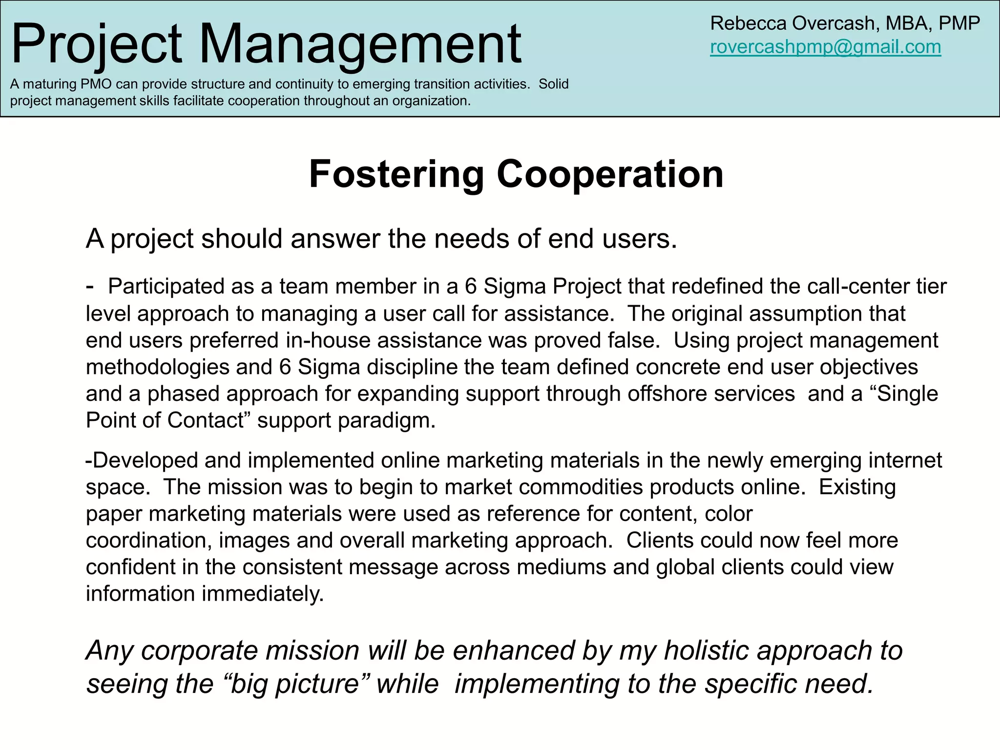 Rebecca Overcash Work Biography | PPTX