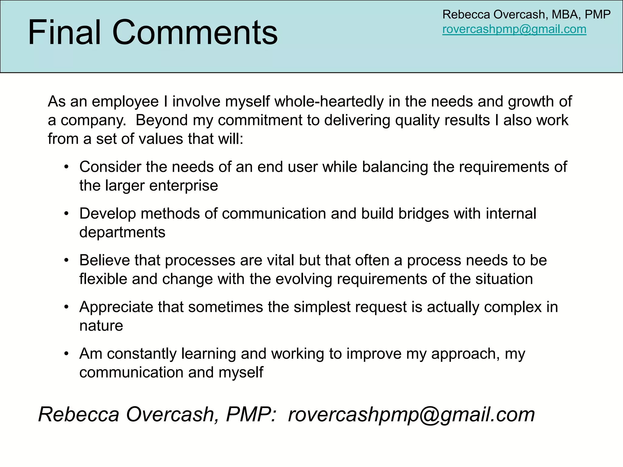 Rebecca Overcash Work Biography | PPTX