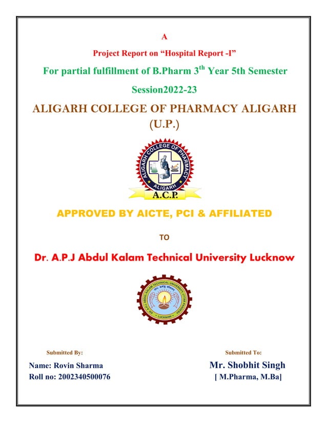 B. Pharm Hospital Training Report | PDF