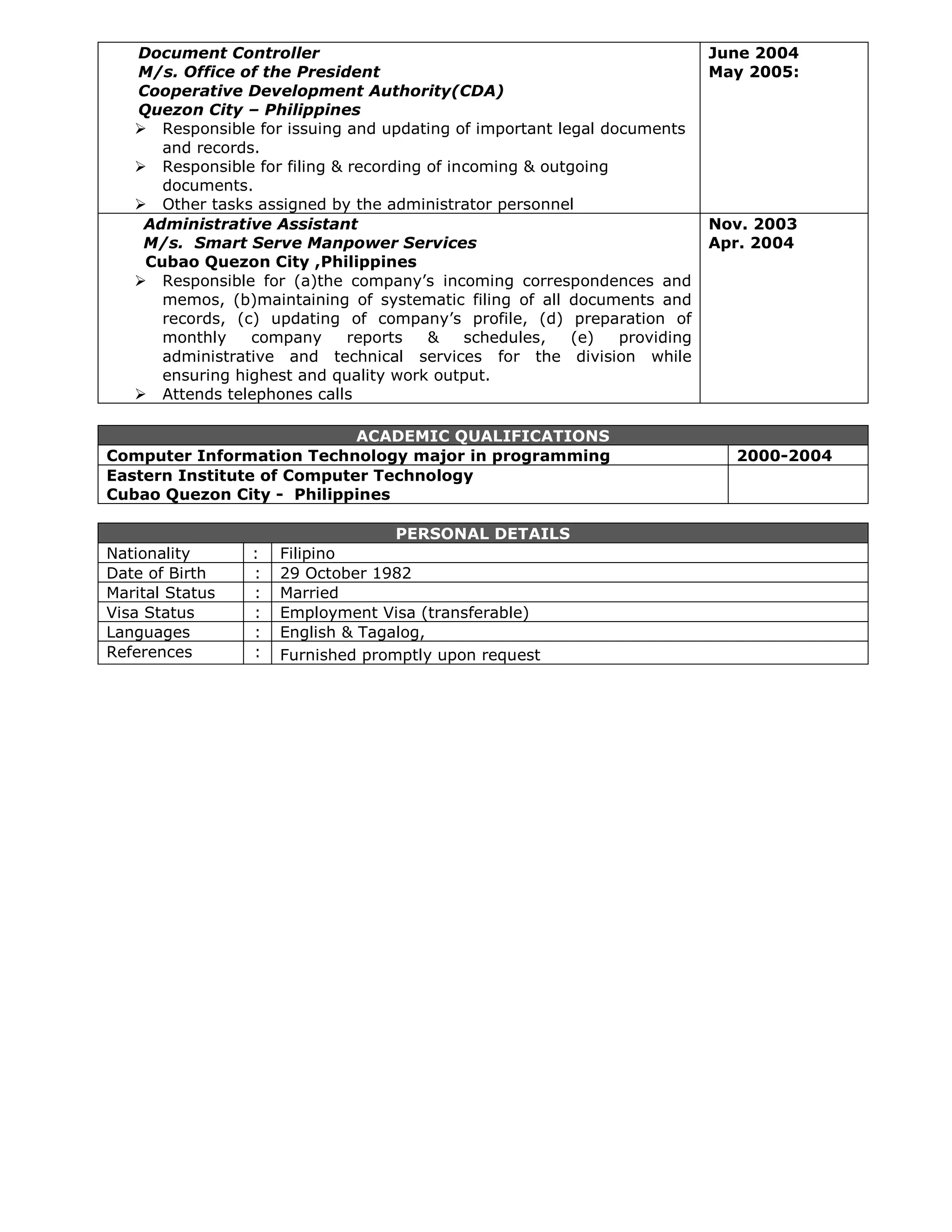 Rowena cv | PDF | Human Resources | Business