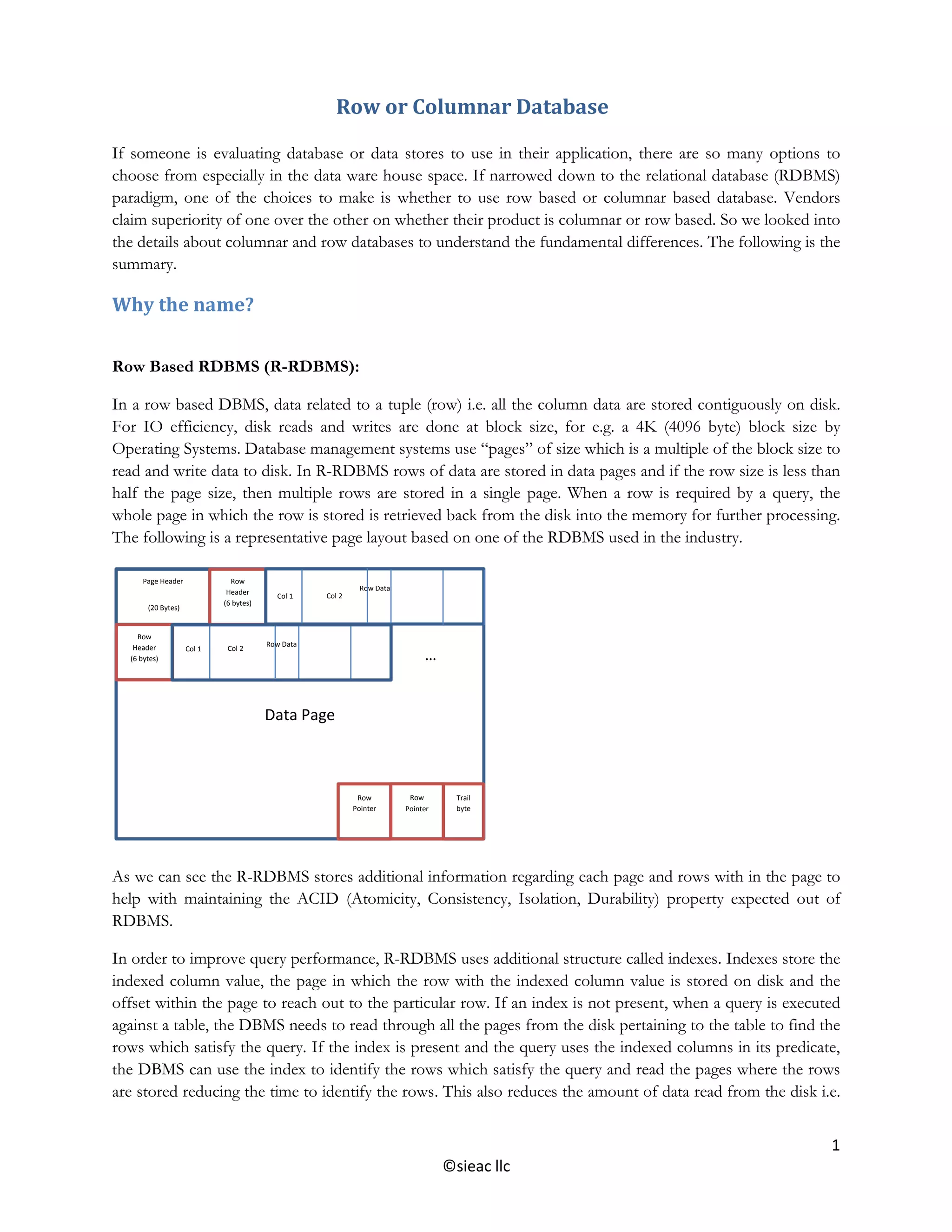 Row or Columnar Database | PDF