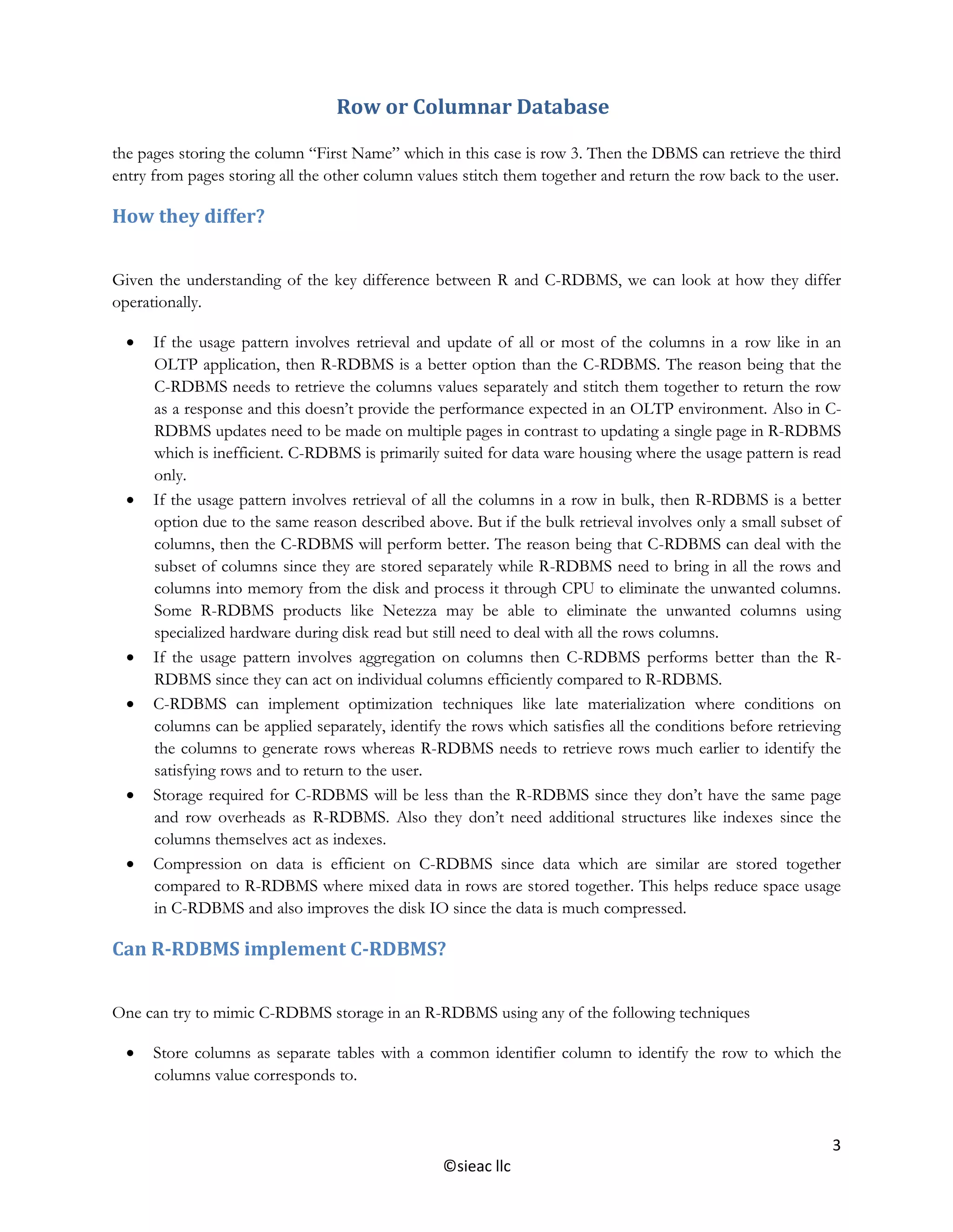 Row or Columnar Database | PDF