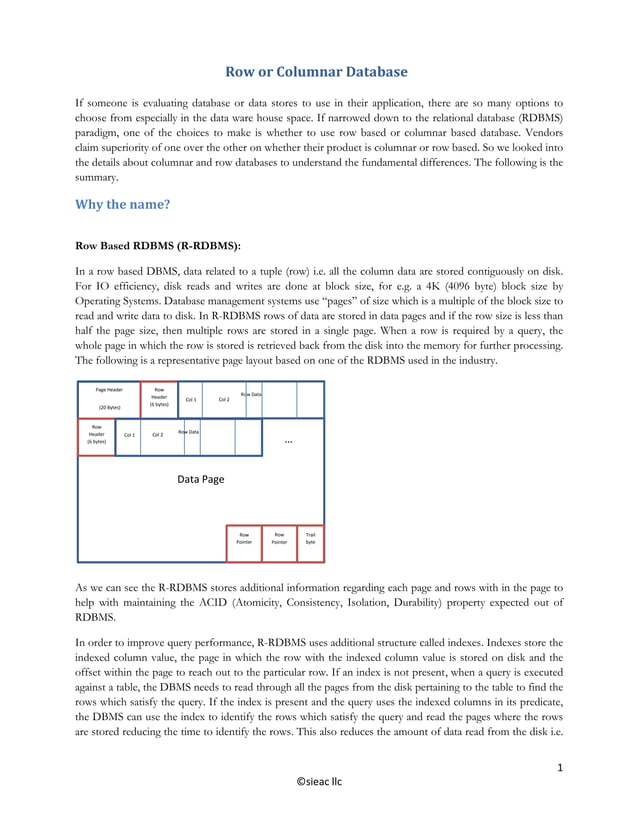 Row or Columnar Database | PDF