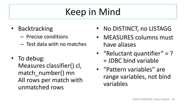Row Pattern Matching 12c MATCH_RECOGNIZE OOW14 | PPT