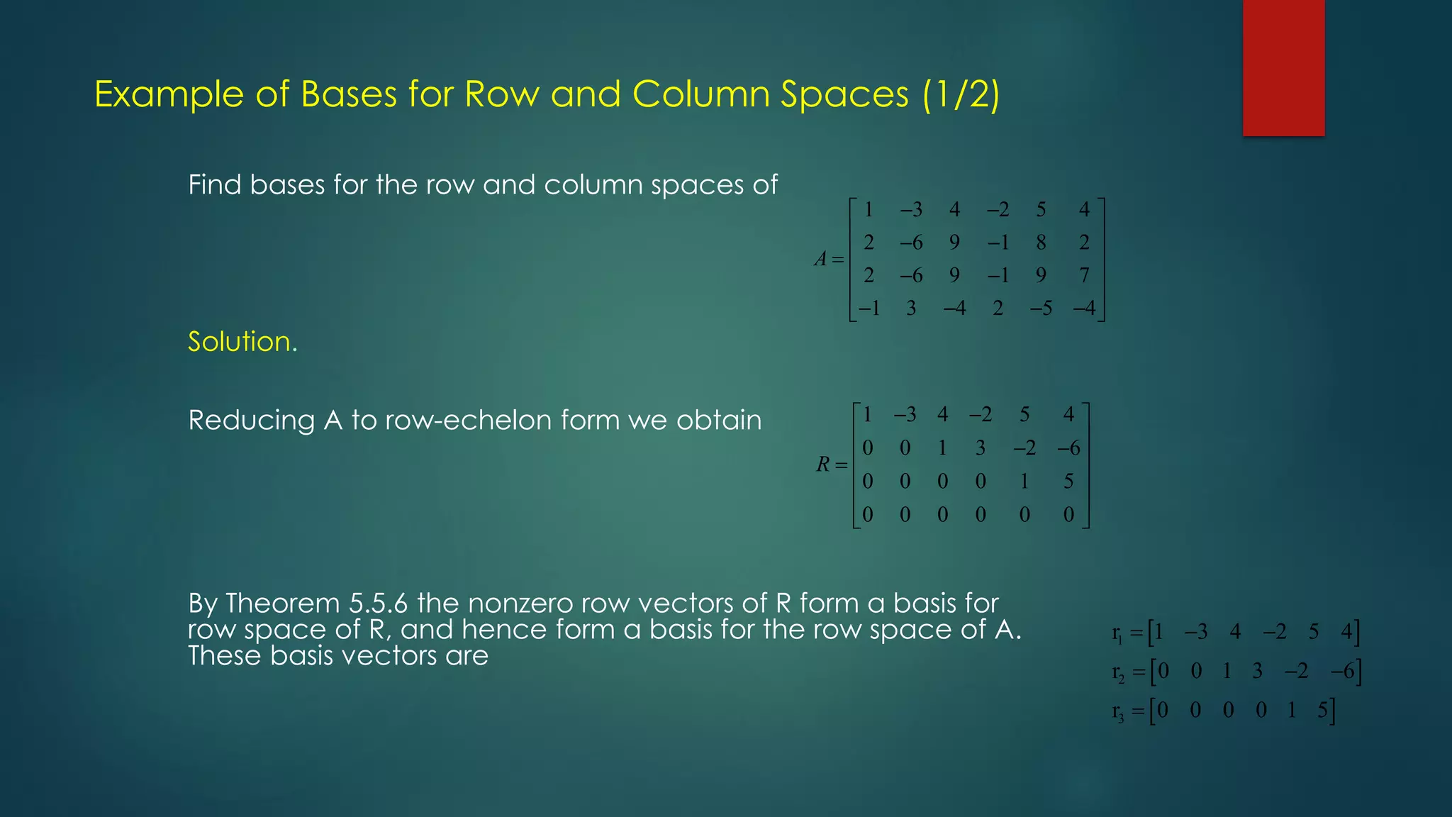 Row space, column space, null space And Rank, Nullity and Rank-Nullity ...