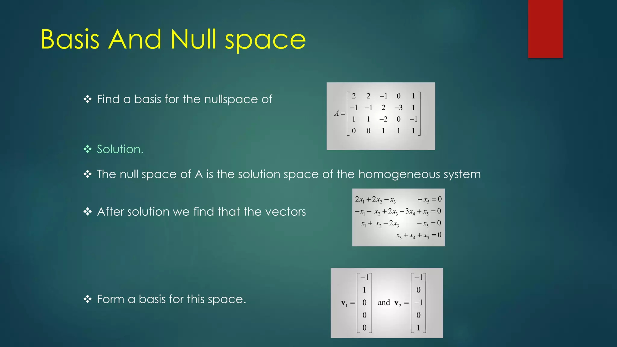 Row space, column space, null space And Rank, Nullity and Rank-Nullity ...