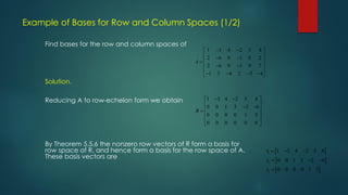 Row space, column space, null space And Rank, Nullity and Rank-Nullity theorem for matrices ...