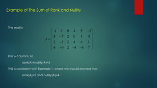 Row space, column space, null space And Rank, Nullity and Rank-Nullity theorem for matrices. | PDF