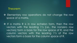 Row space, column space, null space And Rank, Nullity and Rank-Nullity theorem for matrices. | PDF
