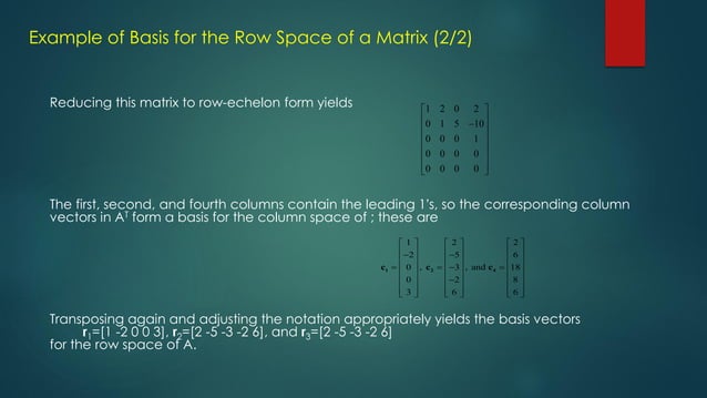 Row Space Column Space Null Space And Rank Nullity And Rank Nullity Theorem For Matrices Ppt