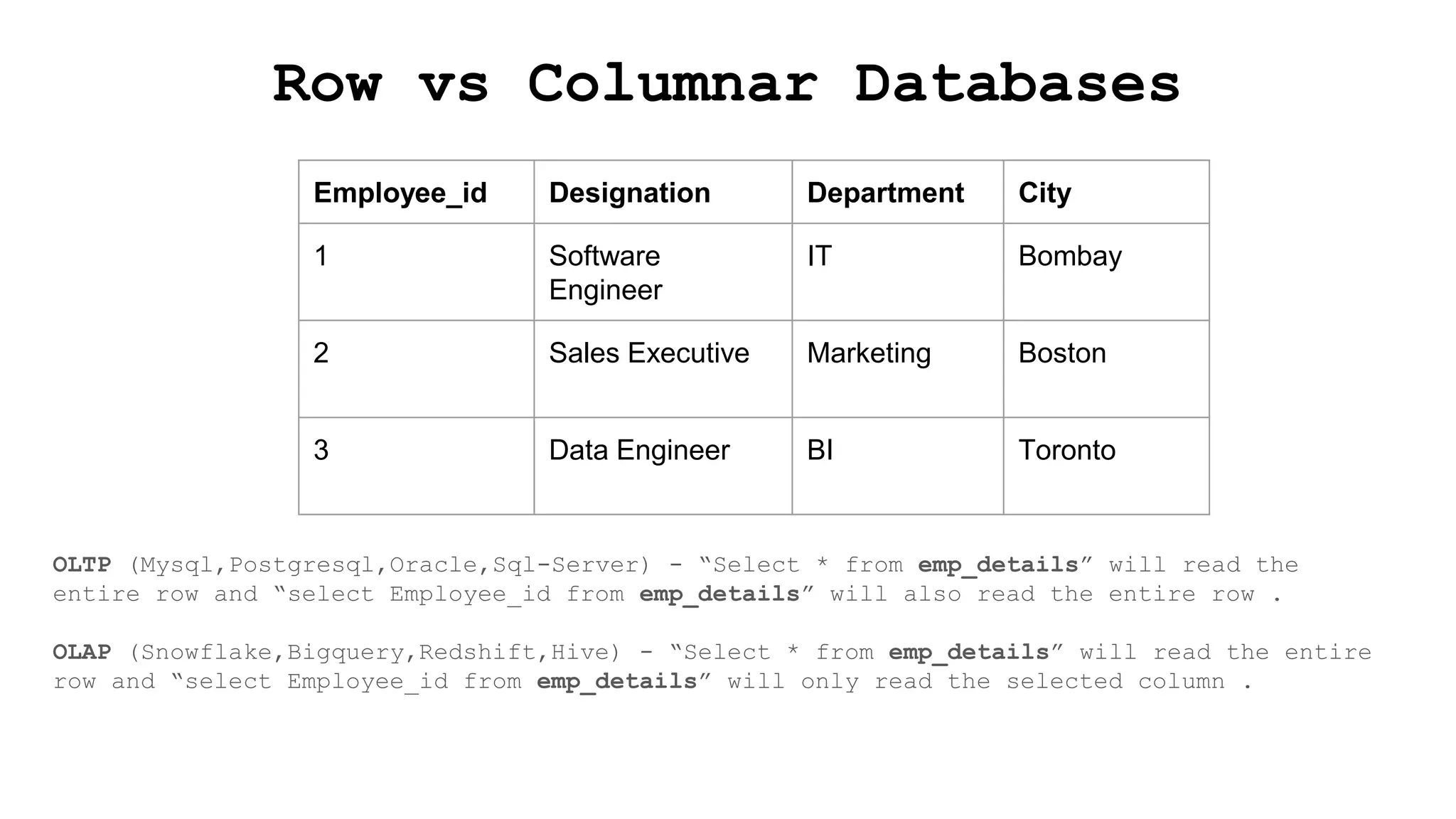 Row And Columnar Databases Pptx