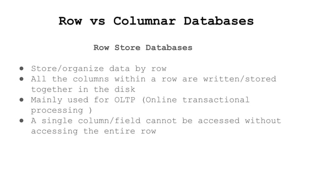 Row And Columnar Databases Pptx