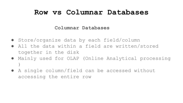 Row and Columnar Databases | PPTX