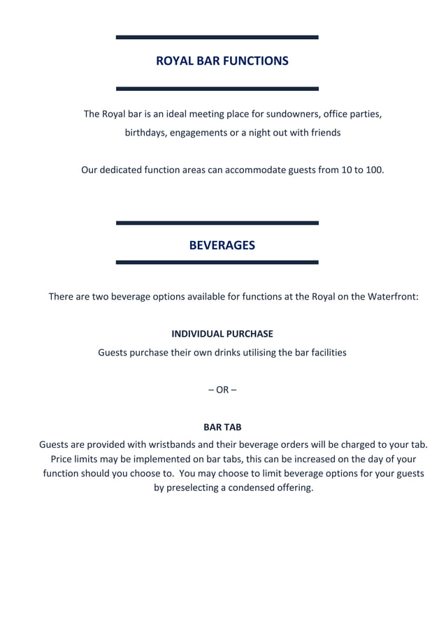 Function Package - The Royal On The Waterfront | PDF