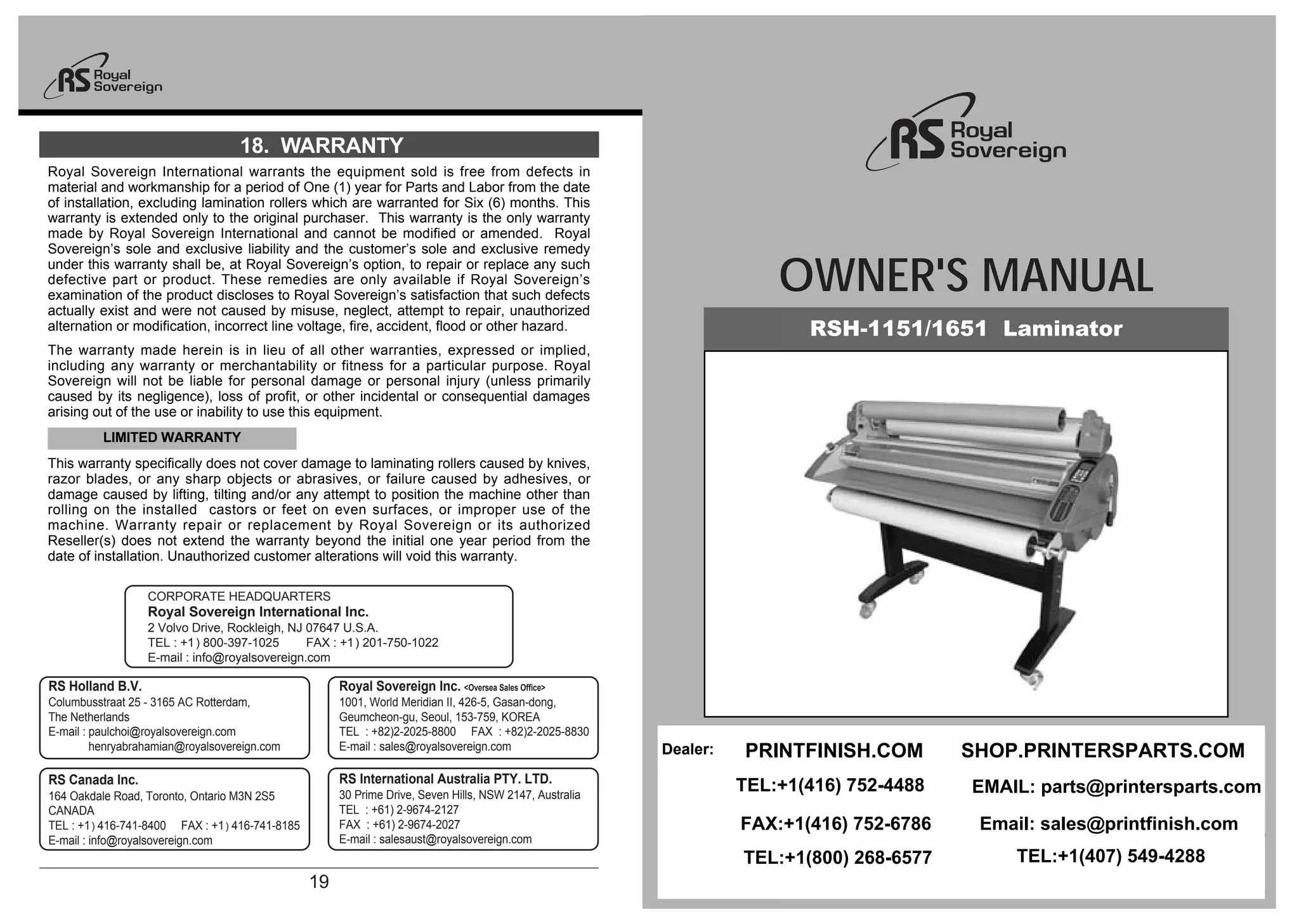 Royal Sovereign RSH-1151 Dual Hot Roll Laminator Machine - PrintFinish.com