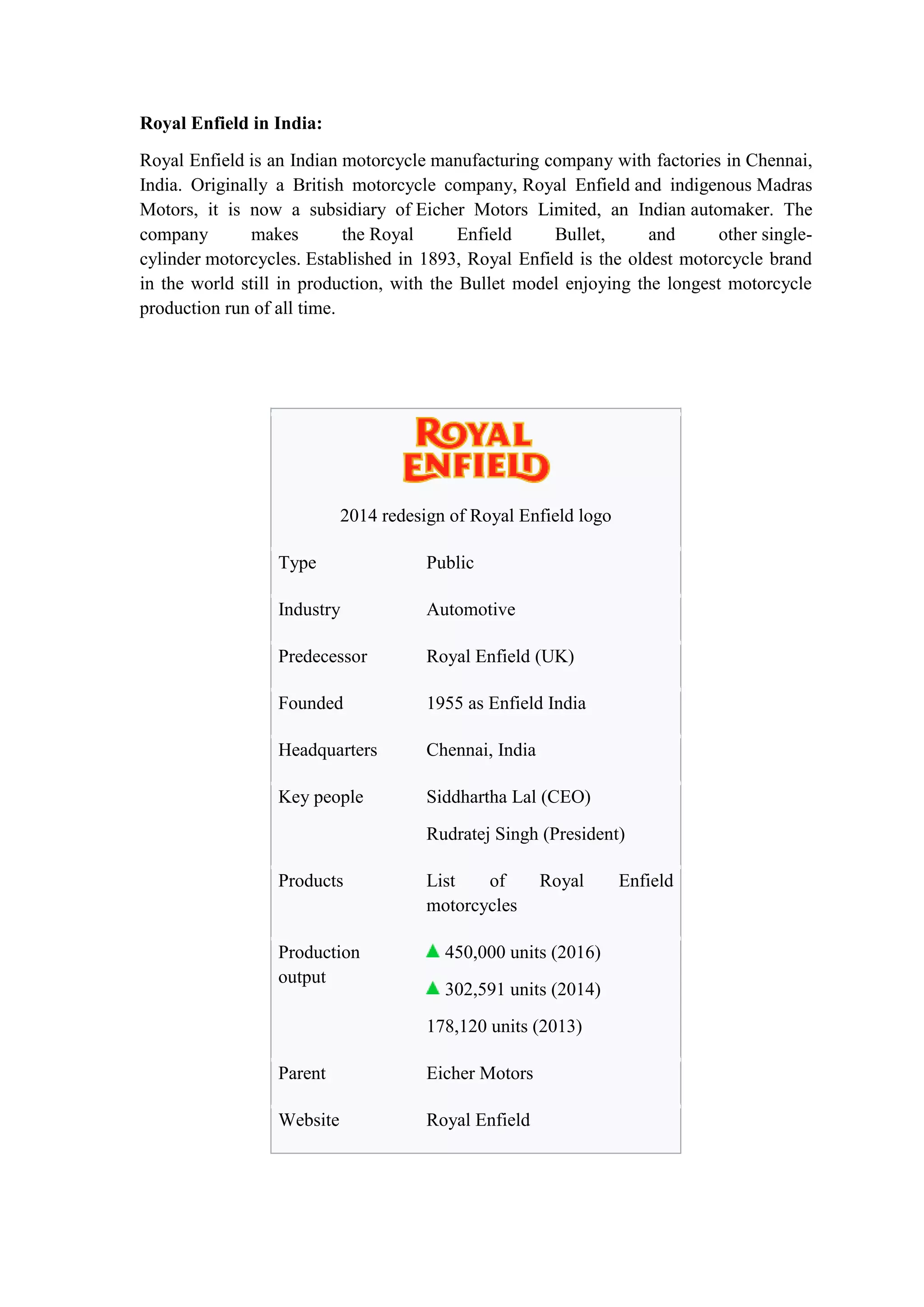 Royal Enfield project | PDF