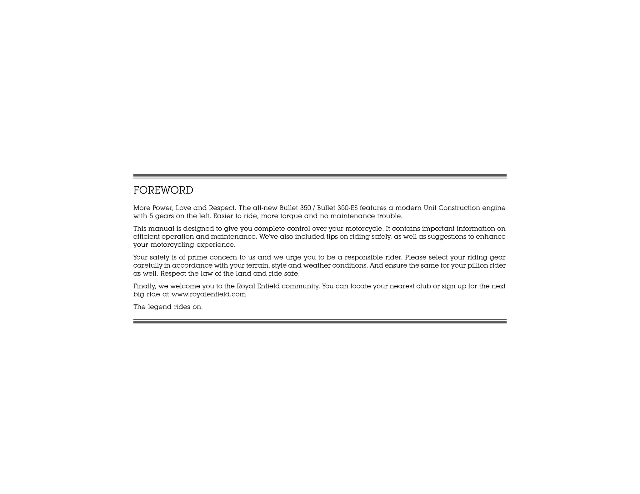 ROYAL ENFIELD OWNER MANUAL Bullet 350 ES | PDF