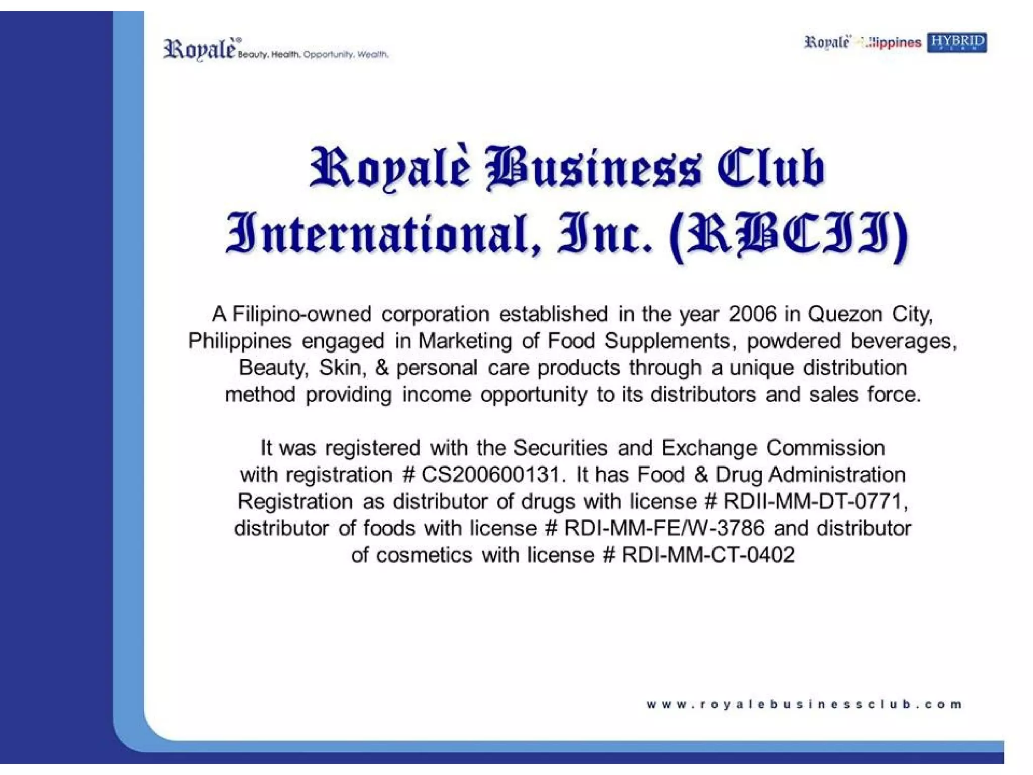 Royale Philippines Hybrid Compensation Plan | PPT