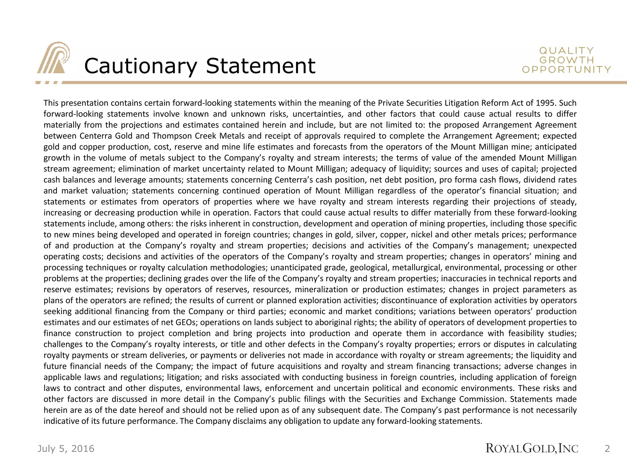 Royal gold stream on mount milligan update final (v6.1); revised after ...