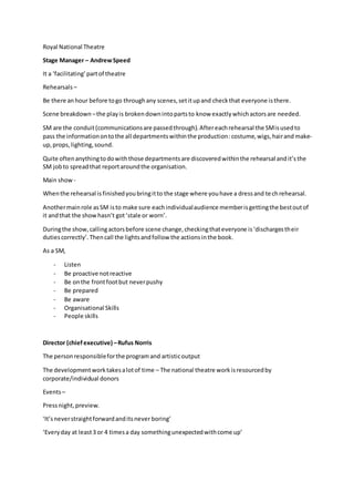 Royal national theatre | DOCX | Theater | Fine Art