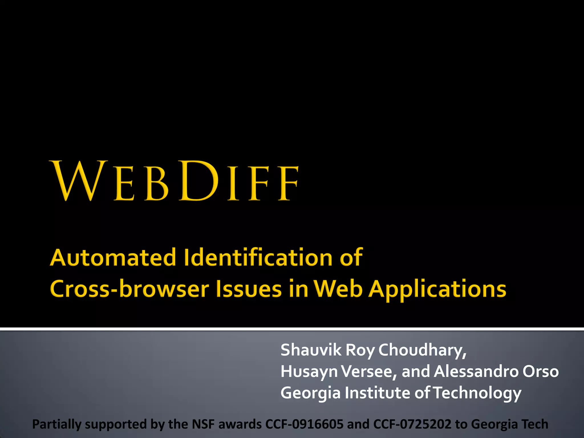 Automated Identification of Cross-browser Issues in Web Applications | PPT
