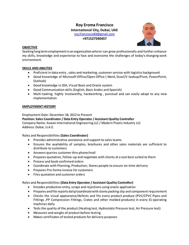 Roy eroma francisco final cv - copy | DOCX | Logistics | Business