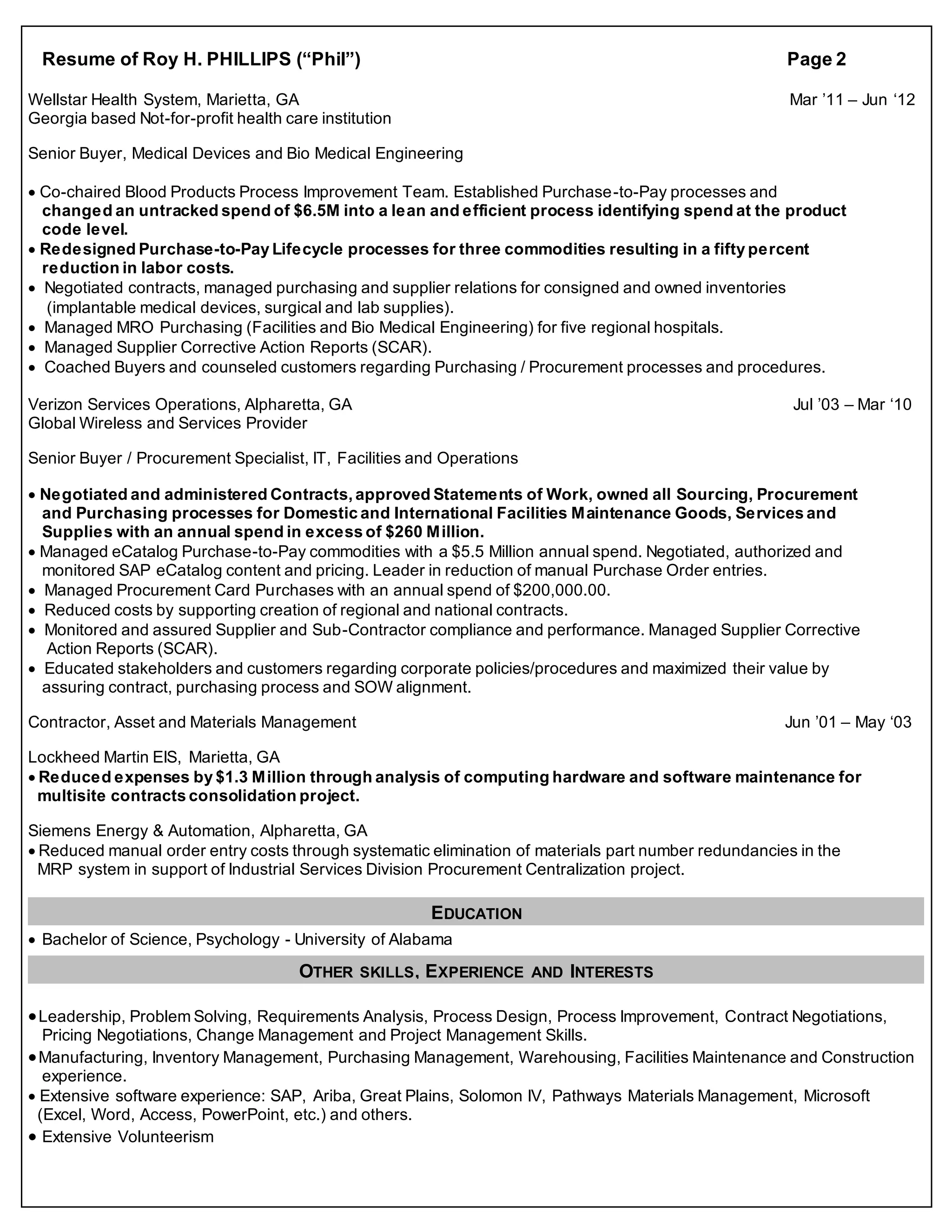 Roy H Phillips Resume | DOCX | Logistics | Business