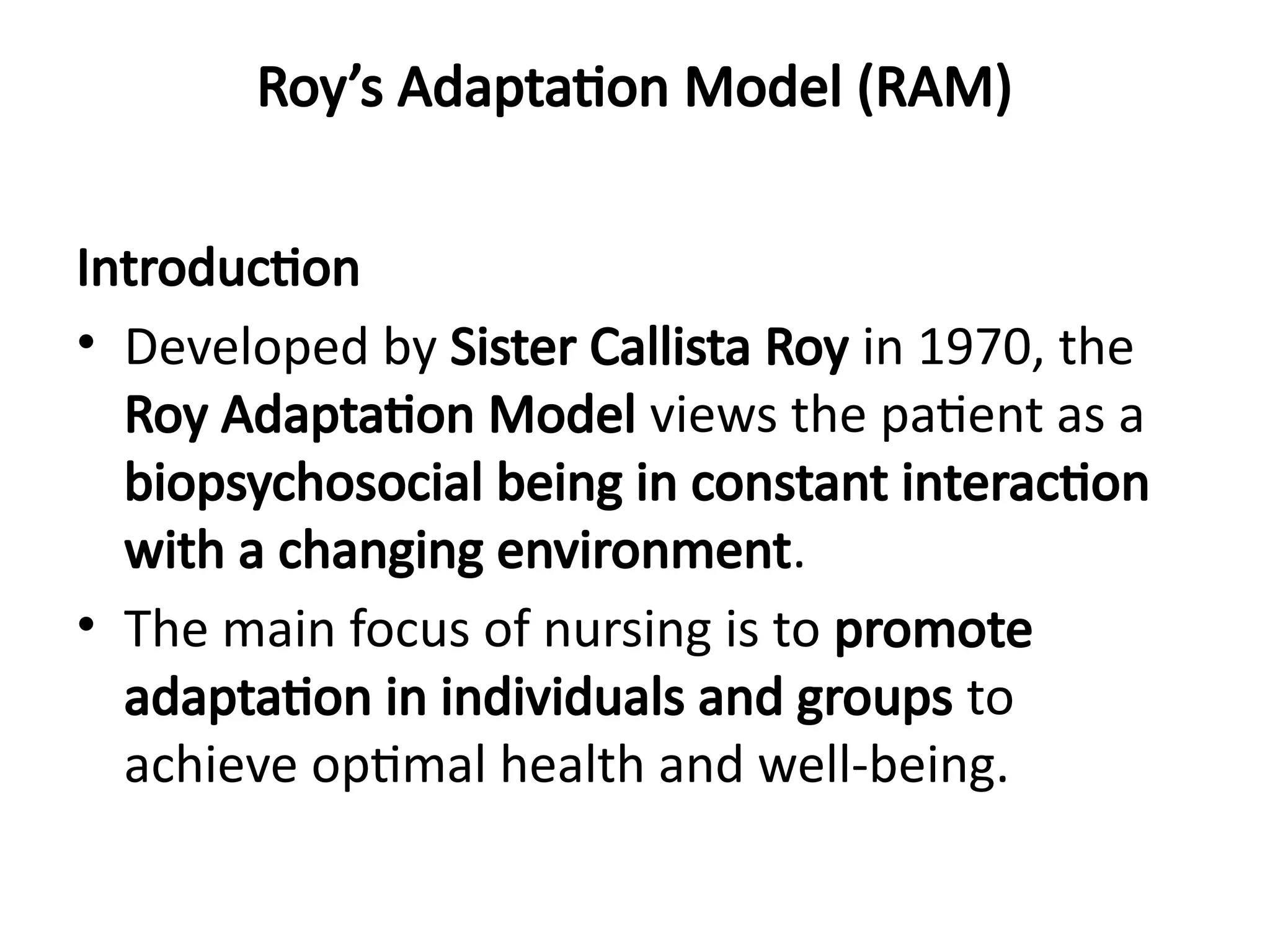 Ppt of ROY model help in learning in first year of bsc nursing | PPTX