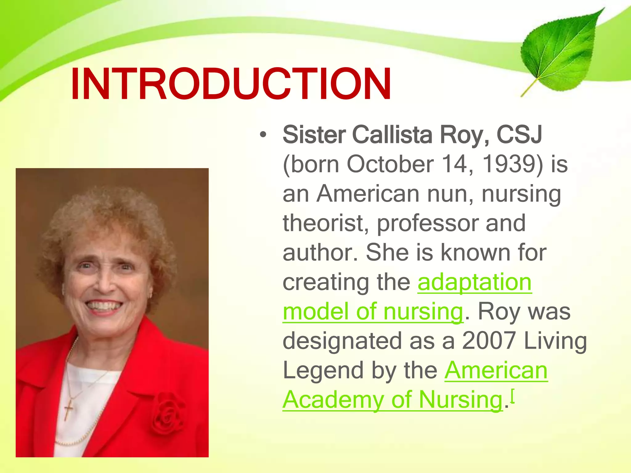 Nursing Roy's adaptation theory | PPT | Science