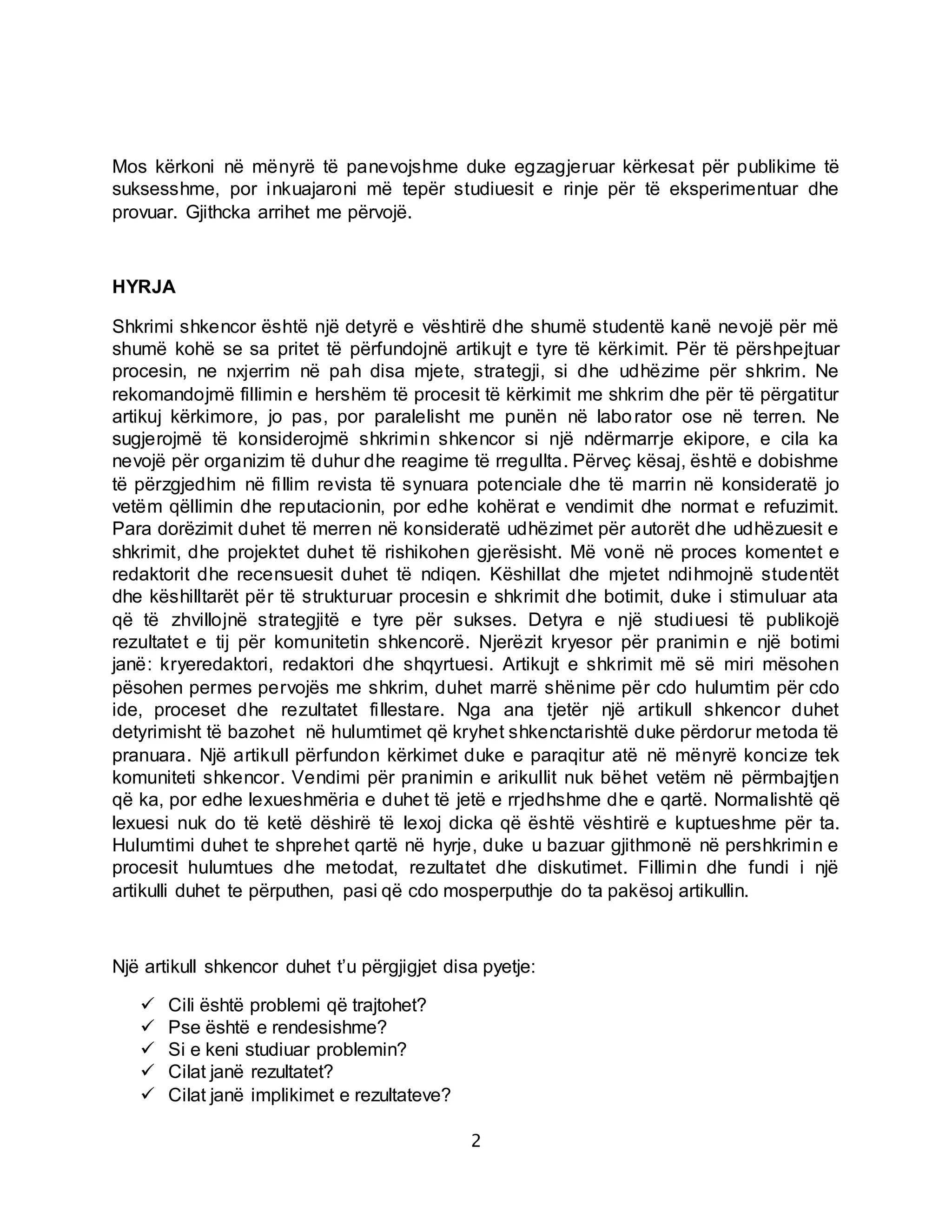 Si te shkruajm artikull shkencor | DOCX