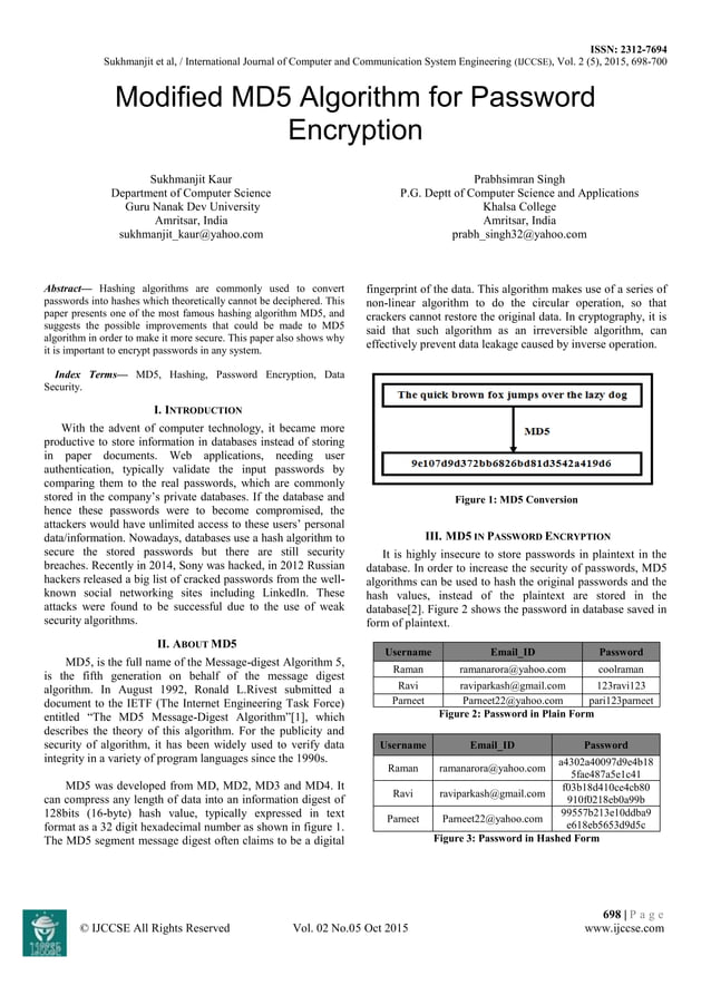Modified MD5 Algorithm for Password Encryption | PDF