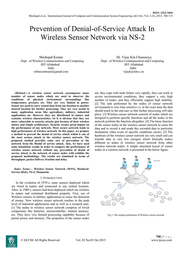 Prevention Of Denial Of Service Attack In Wireless Sensor Network Via Ns 2 Pdf