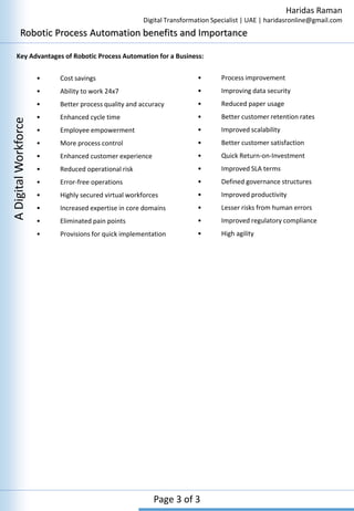 Robotic Process Automation Benefits and Importance | PDF