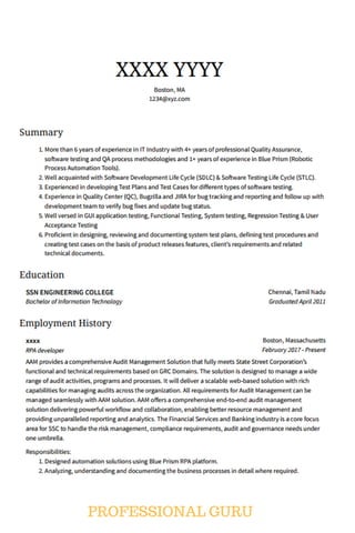 Rpa developer resume | PDF | Resume Writing and Advice | Job Search