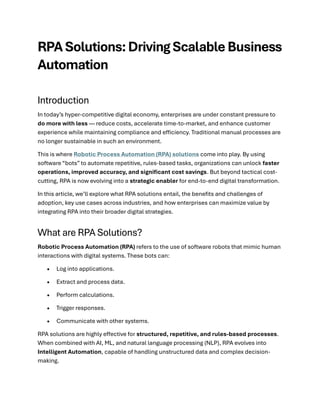 RPA Solutions: Driving Scalable Business Automation | PDF