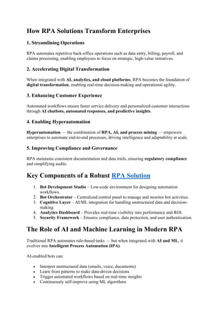 RPA Solutions: Powering the Next Wave of Digital Transformation | PDF